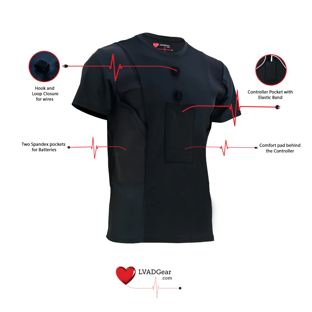 LVAD HeartMate Men’s Shirt – Black – Sleek & Secure – LVAD Gear